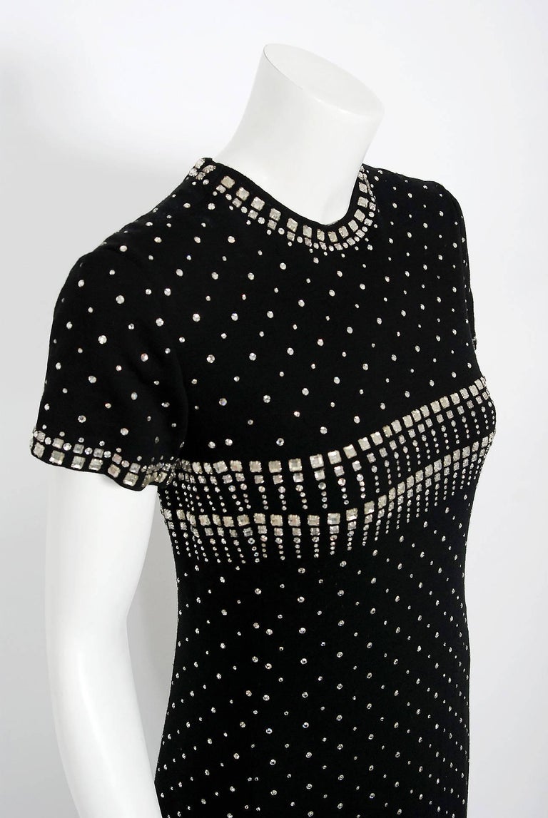 1966 Geoffrey Beene Museum-Held Rhinestone Studded Black Wool Maxi ...