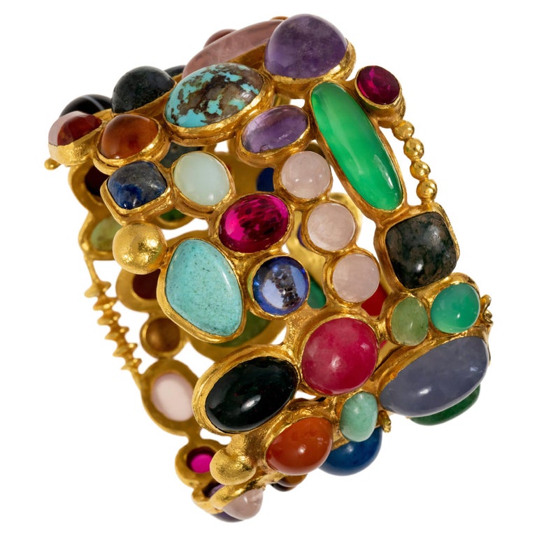 Theodor "Teddy" Hahn Multi Gemstone Yellow Gold Bracelet 1976 For Sale ...