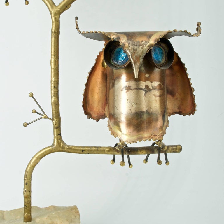 1960s Mid-Century Mod C.Jere 2Brass Hoot Owls Tree Marble Table ...