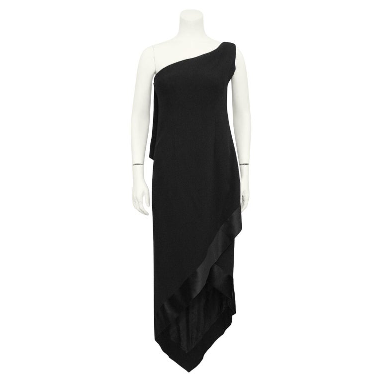 1968 Christian Dior Black Wool Crepe One Shoulder Wrapped Evening Dress ...