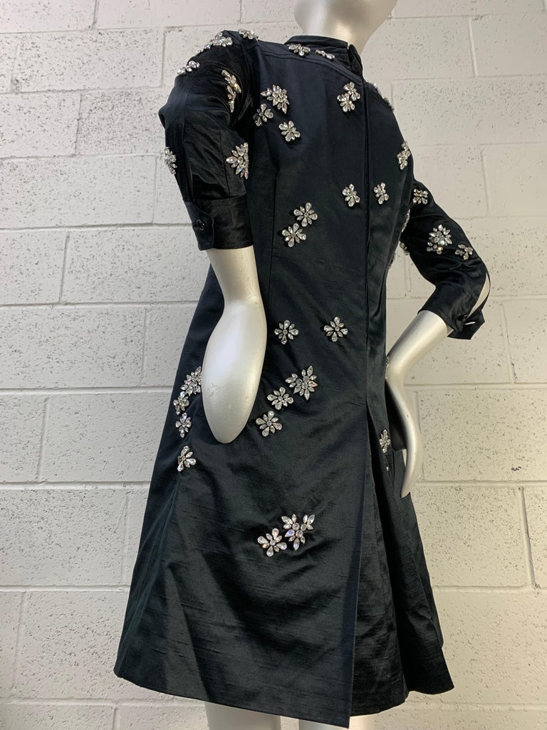 1968 James Galanos Black Silk Satin A-Line Cocktail Dress w Scattered ...