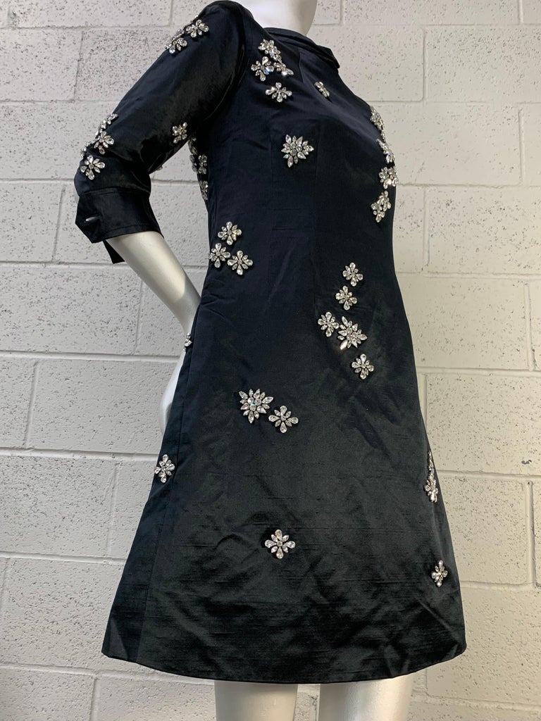 1968 James Galanos Black Silk Satin A-Line Cocktail Dress w Scattered ...