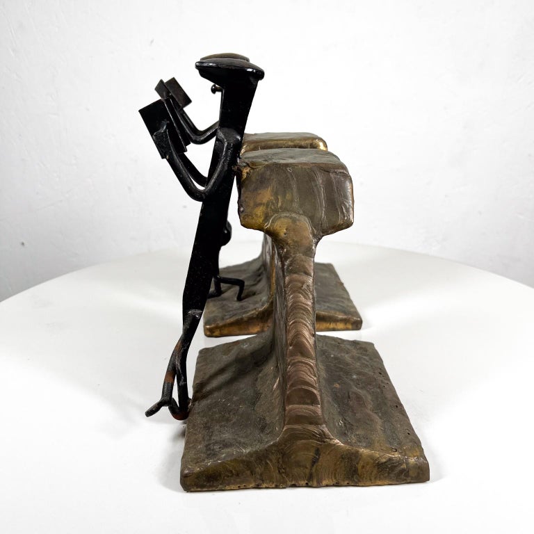 1968 Modernist Railway Spike Sculptural Bookends Signed For Sale at 1stDibs
