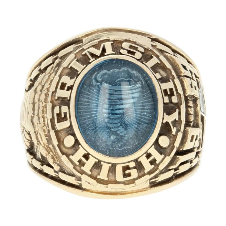 1969 Grimsley High School Class Ring, 14 Karat Gold Synthetic Spinel ...