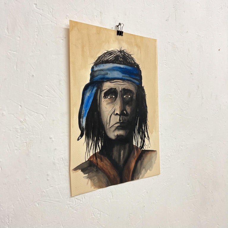 1969 Terry Morley Western Art Chief Ink Watercolor Vintage Drawing For ...