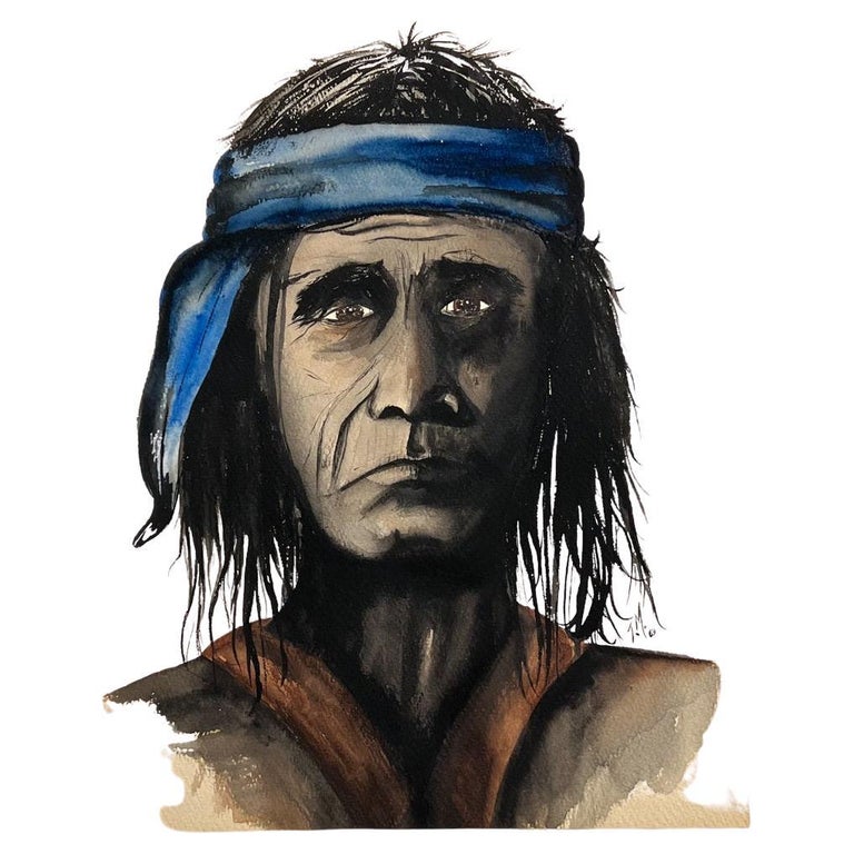1969 Terry Morley Western Art Chief Ink Watercolor Vintage Drawing For ...