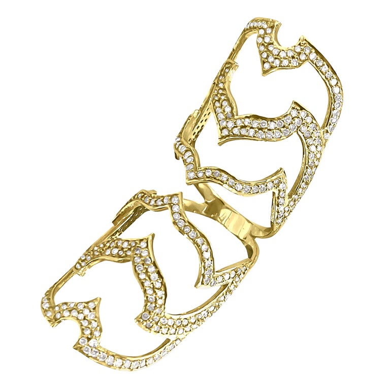 1.97 Carat Diamond Gold Fancy Long Finger Ring 18 Karat Yellow Gold For ...