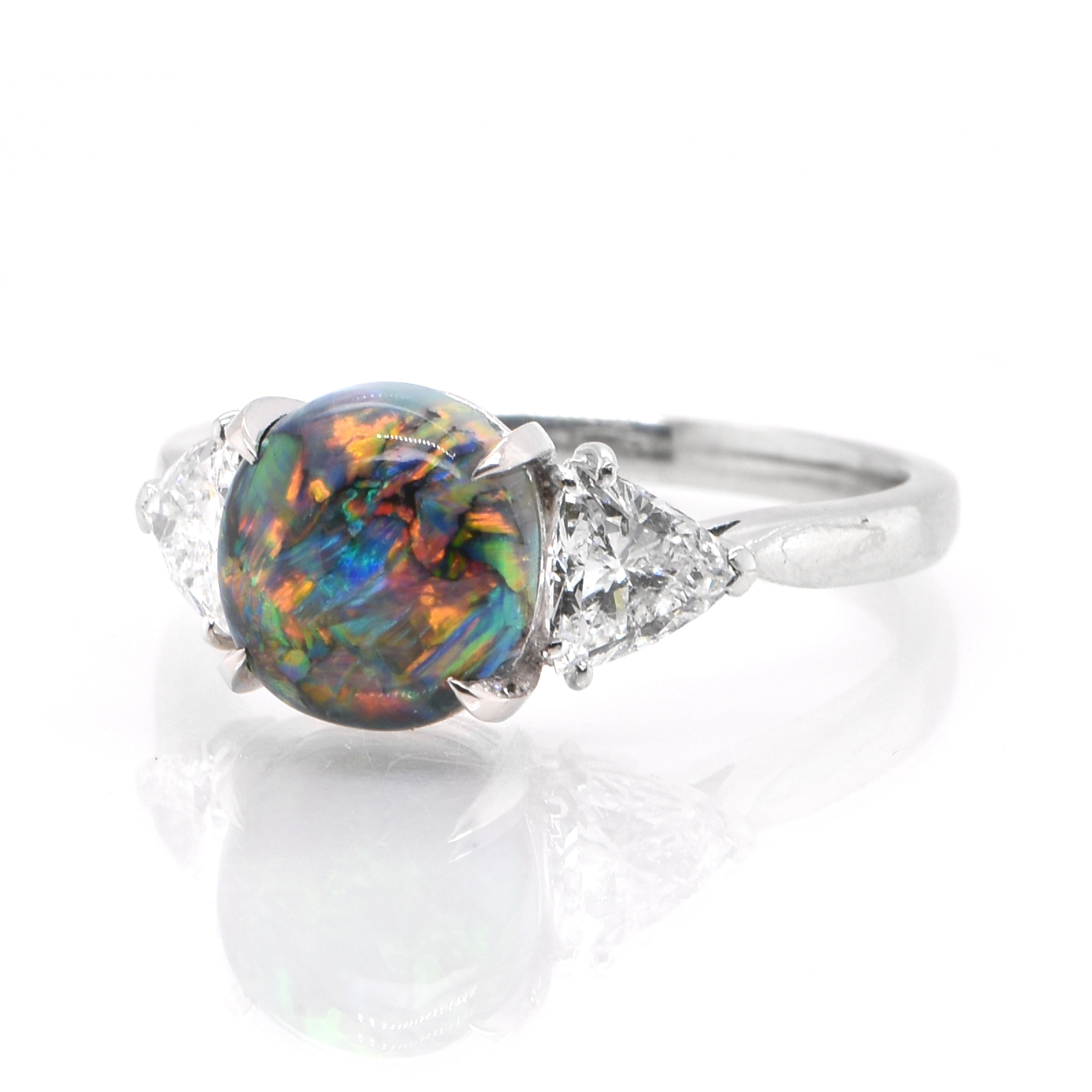 1.97 Carat Lighting Ridge Black Opal and Diamond Three-Stone Ring Set ...