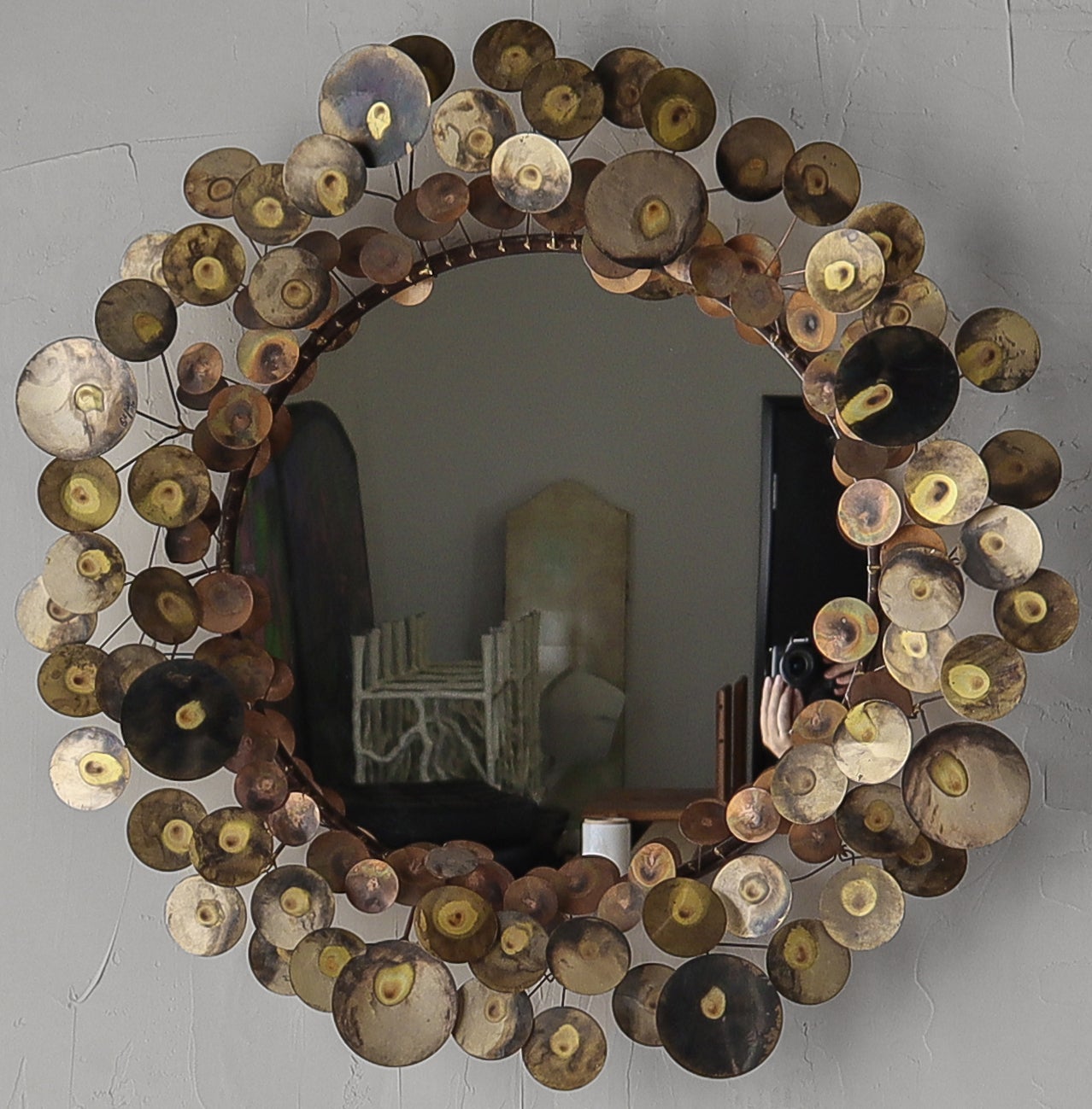 1970 Brass and Copper Raindrop Mirror by Curtis Jere - Signed For Sale ...