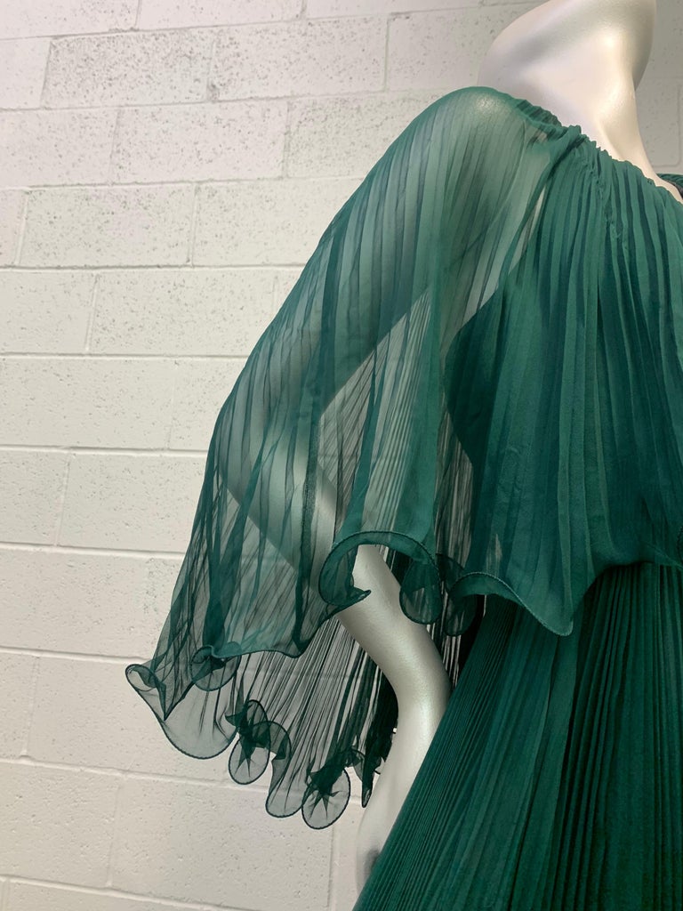 1970 Forest Green Silk Chiffon Accordion Pleated Halter Dress W/ Full ...