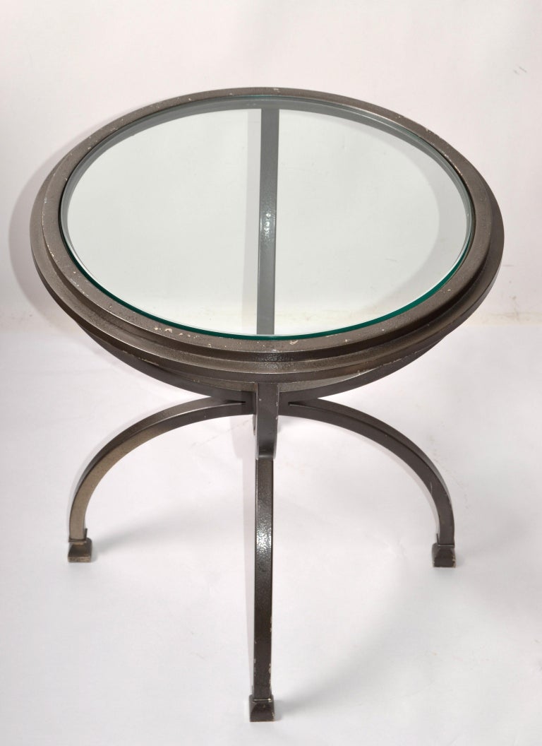 1970 French Style Bend Steel Round Glass Top End Side Drink Table Brass ...