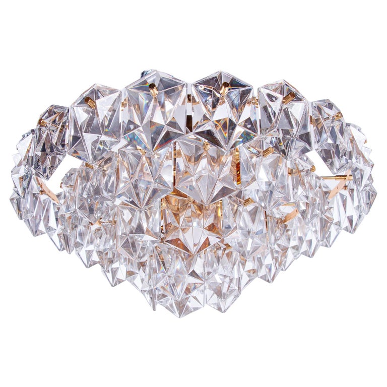 1970 Germany Kinkeldey Flush Mount Crystal and Gilt Brass Chandelier ...
