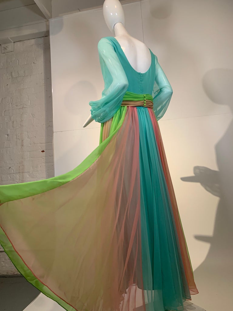 1970 Helen Rose Color Blocked Chiffon Gown In Robin’s Egg Blue Pink and ...