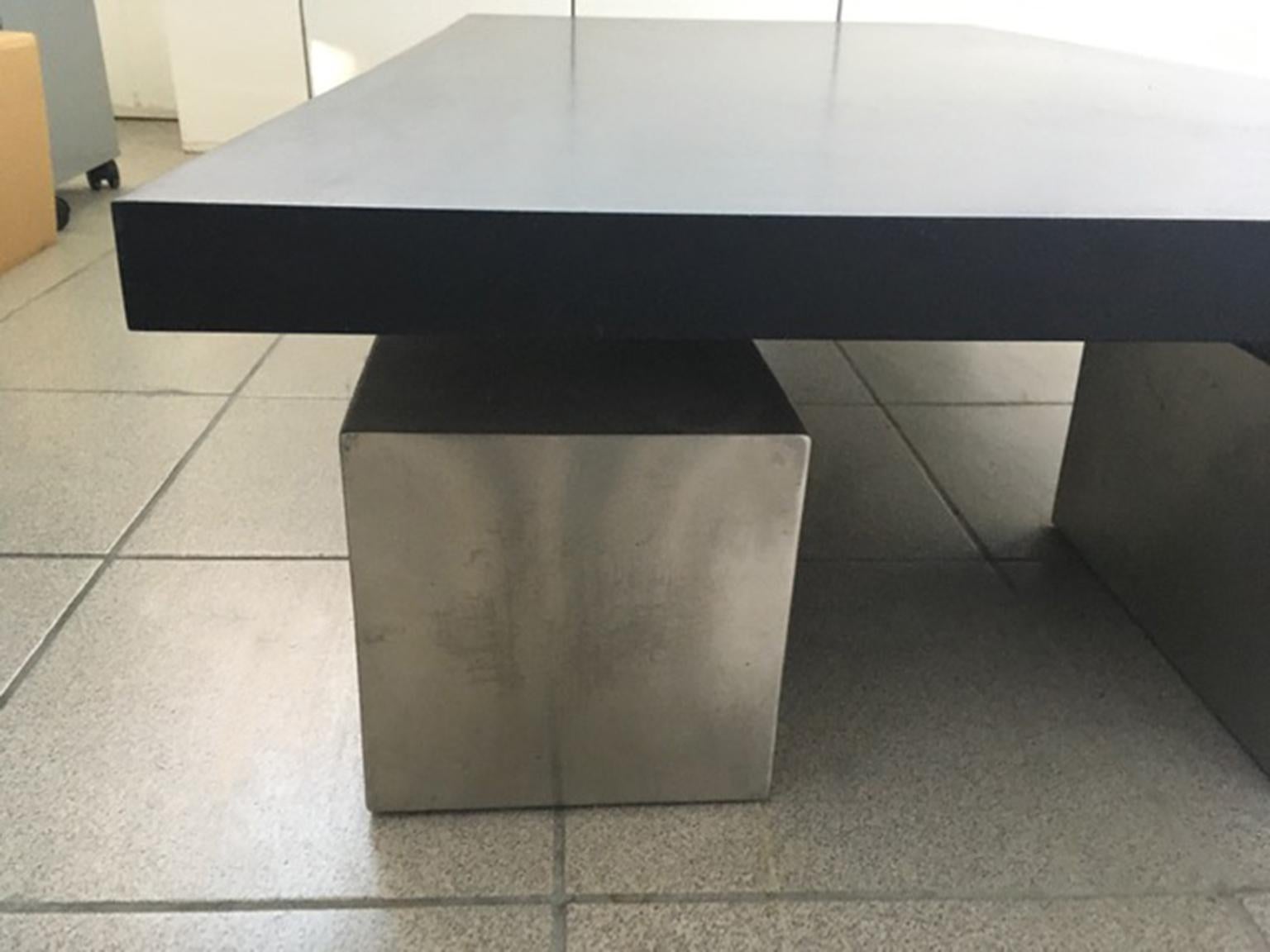 1970 Italy Post-Modern Rectangular Black Wooden Top Coffee Table by ...