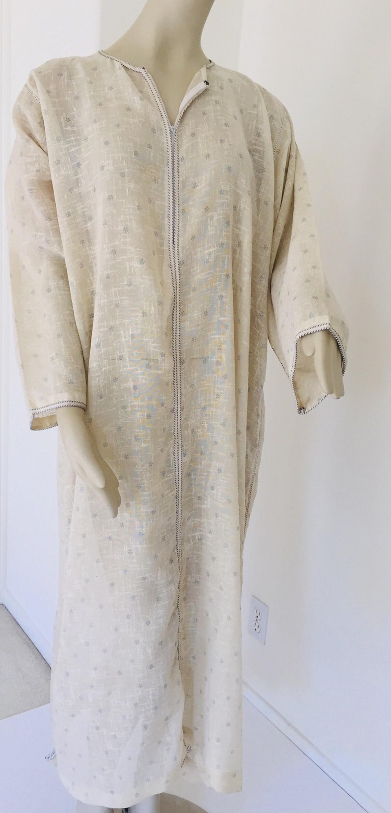1970 Moroccan Hooded Caftan White and Blue Linen Djellabah Kaftan For ...