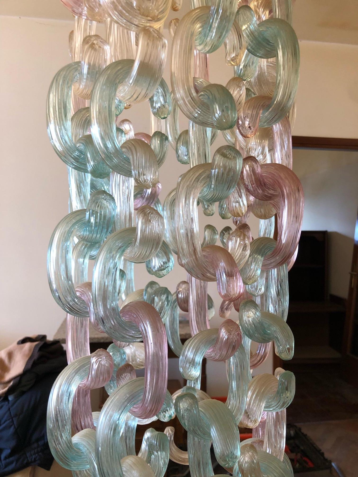 1970 Murano Glass Chandelier with Very Rare Chains For Sale at 1stDibs