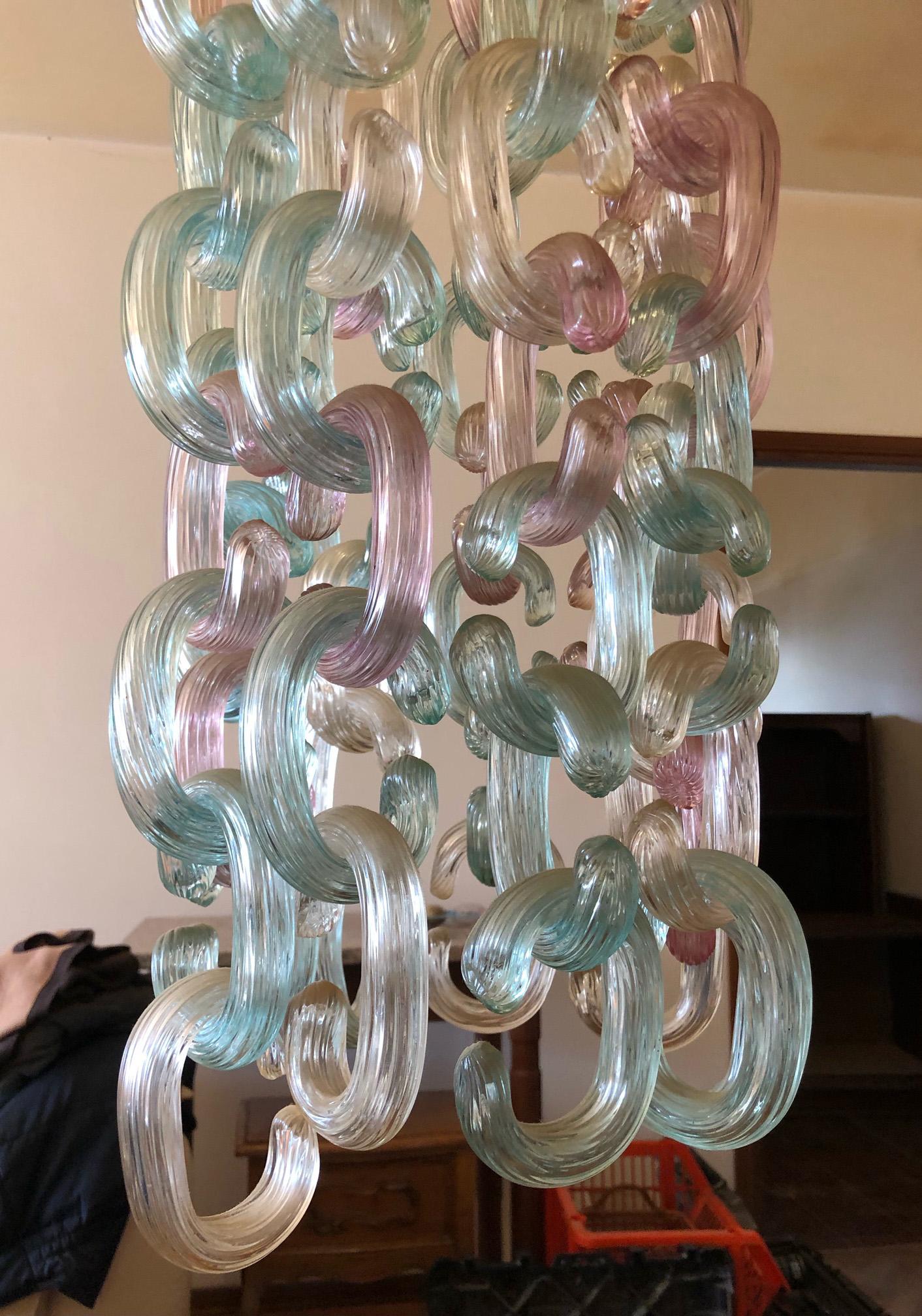 1970 Murano Glass Chandelier with Very Rare Chains For Sale at 1stDibs