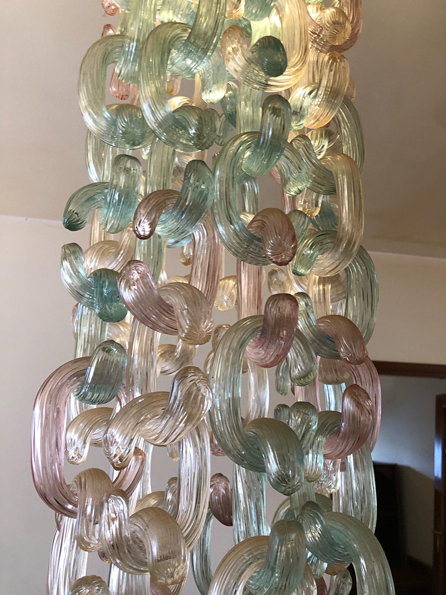 1970 Murano Glass Chandelier with Very Rare Chains For Sale at 1stDibs