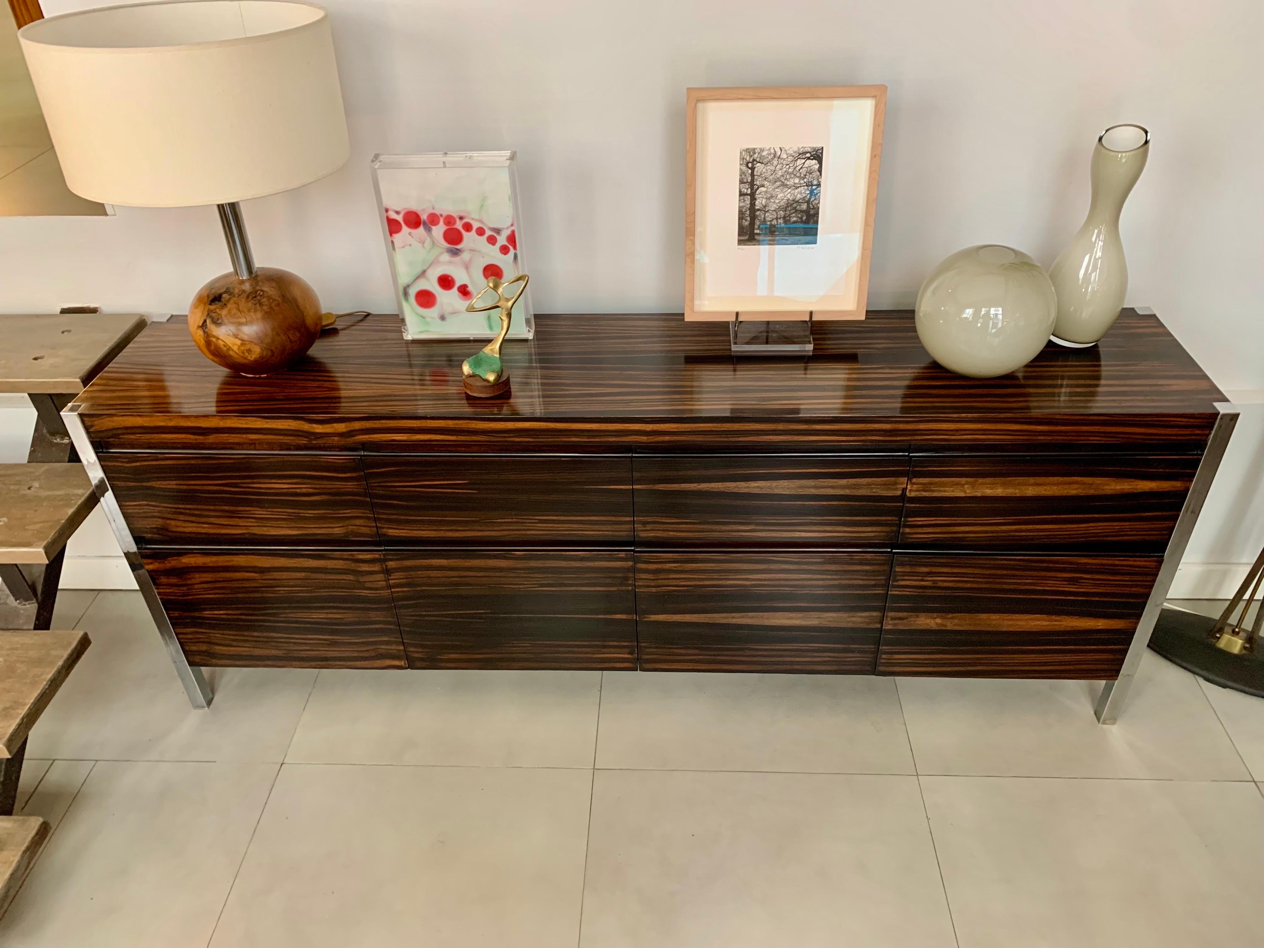 1970 Original French Modern Chromed Metal, Sapele Wood Sideboard For ...
