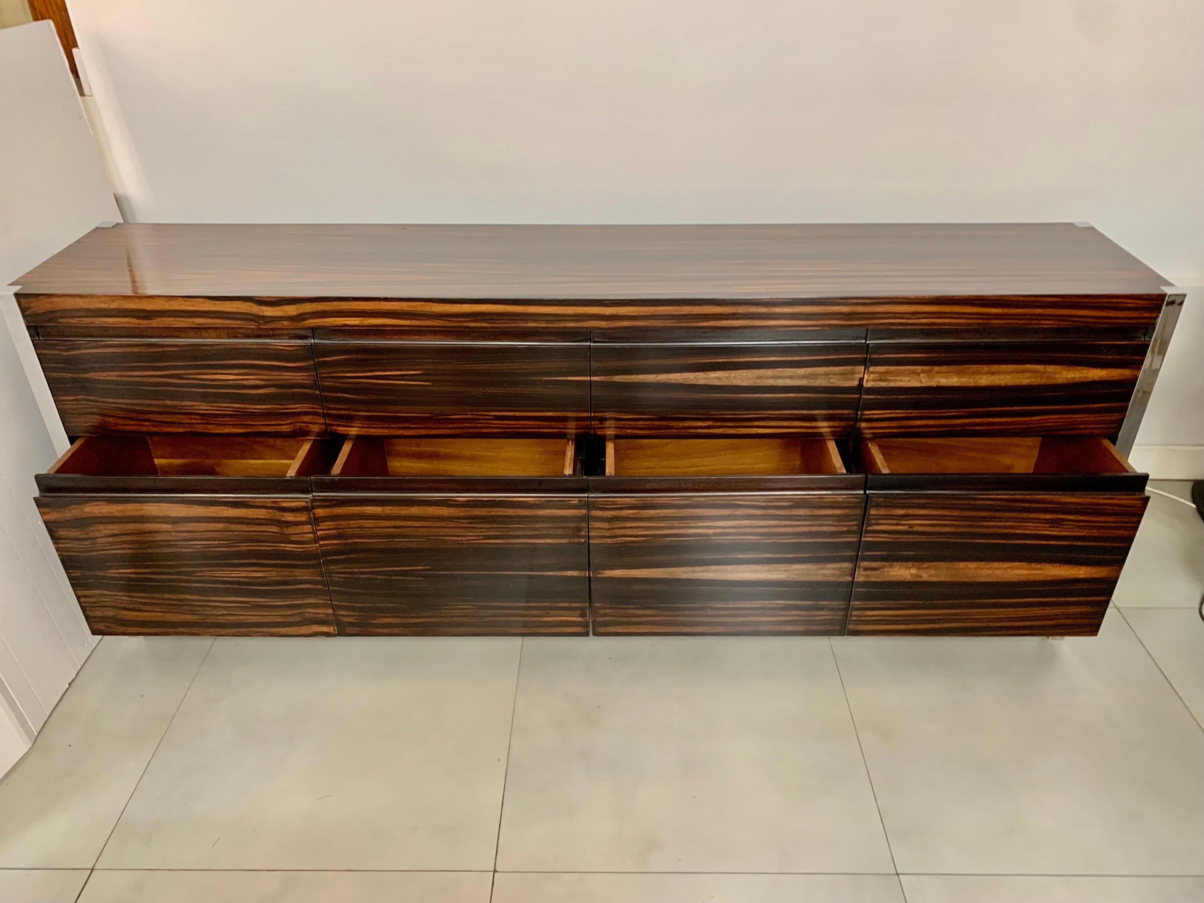 1970 Original French Modern Chromed Metal, Sapele Wood Sideboard For ...