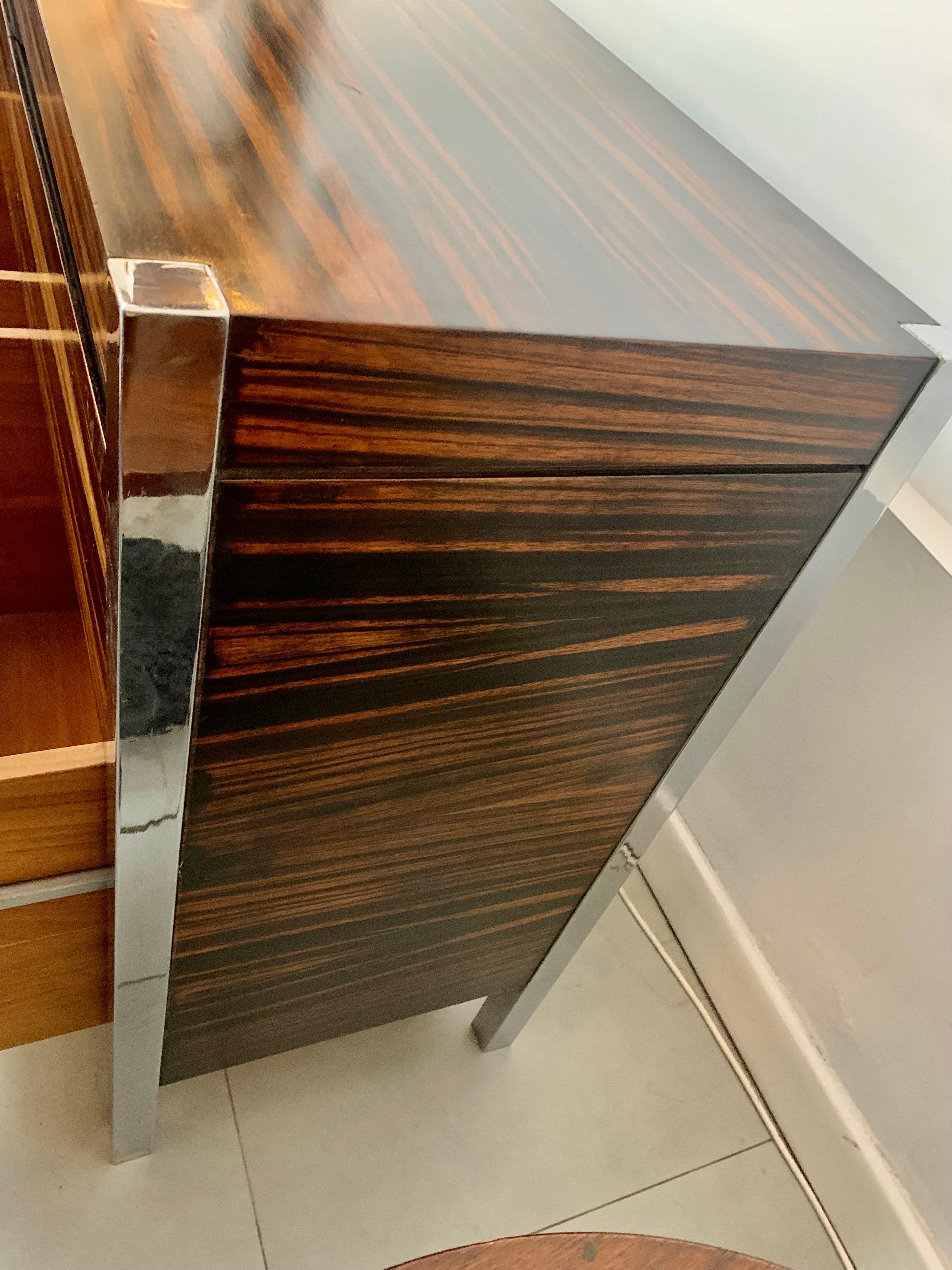 1970 Original French Modern Chromed Metal, Sapele Wood Sideboard For ...