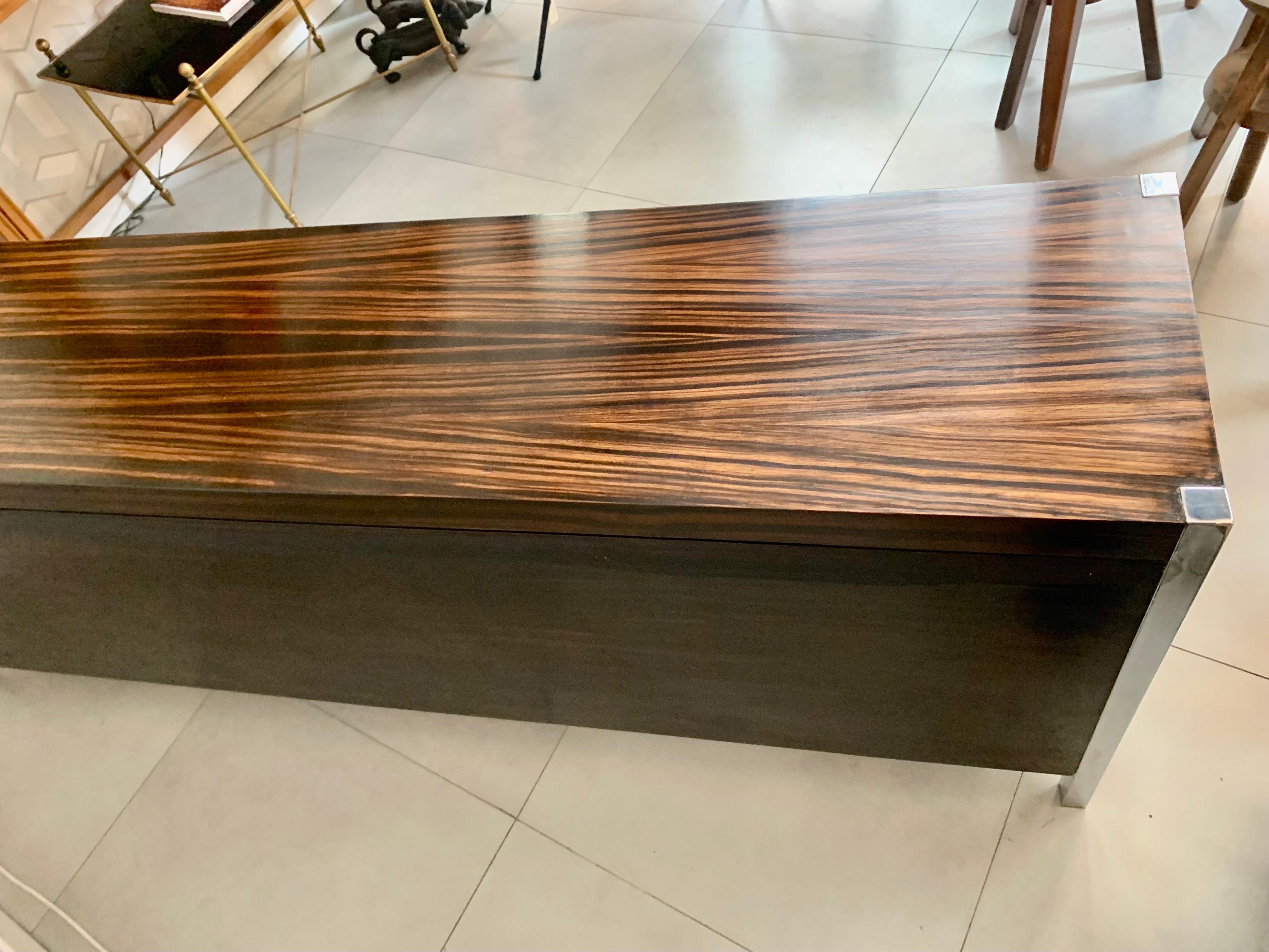 1970 Original French Modern Chromed Metal, Sapele Wood Sideboard For ...