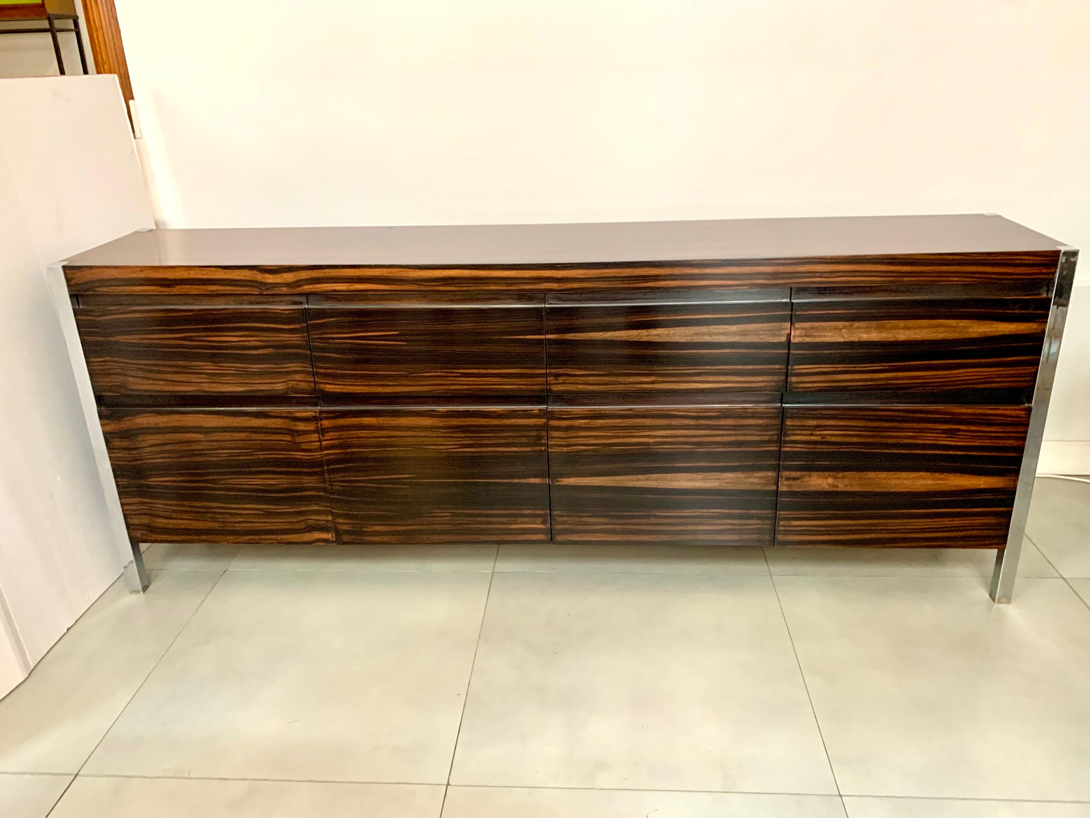 1970 Original French Modern Chromed Metal, Sapele Wood Sideboard For ...