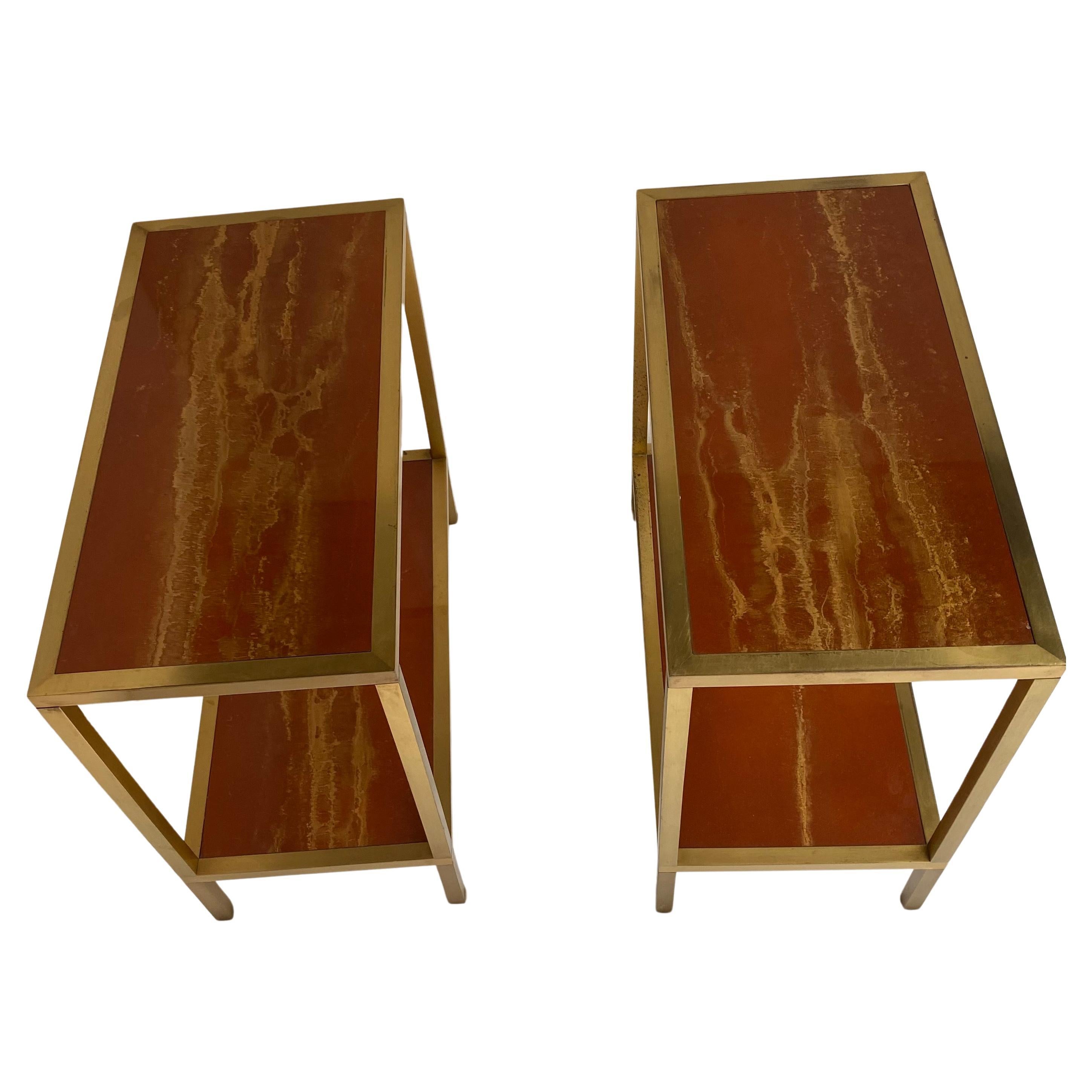 1970′ Pair Of Side Tables At 2 Levels Maison Jansen Orange Melamine ...