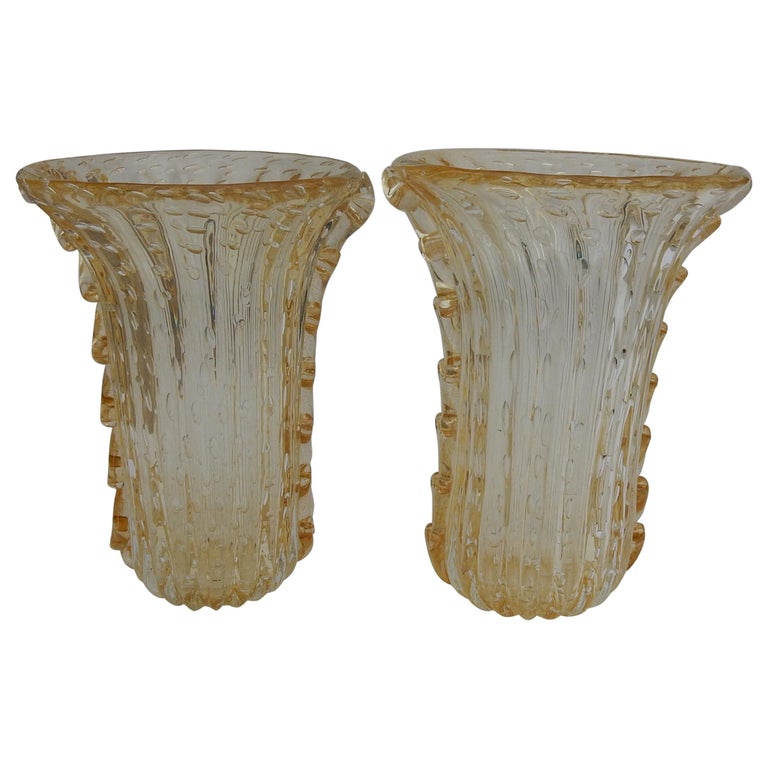 1970 ‘Pair of Vases or Similar, Murano Crystal and Gold, Signed Murano ...