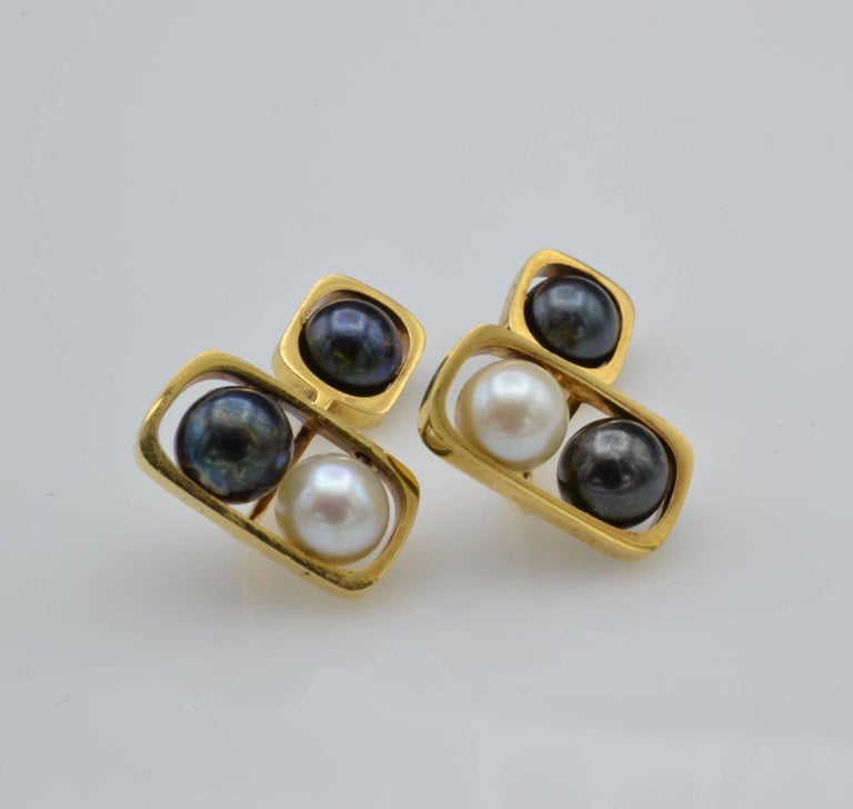 1970 Pierre Cardin Gold Pearl Cufflinks Design by Dinh Van For Sale at ...