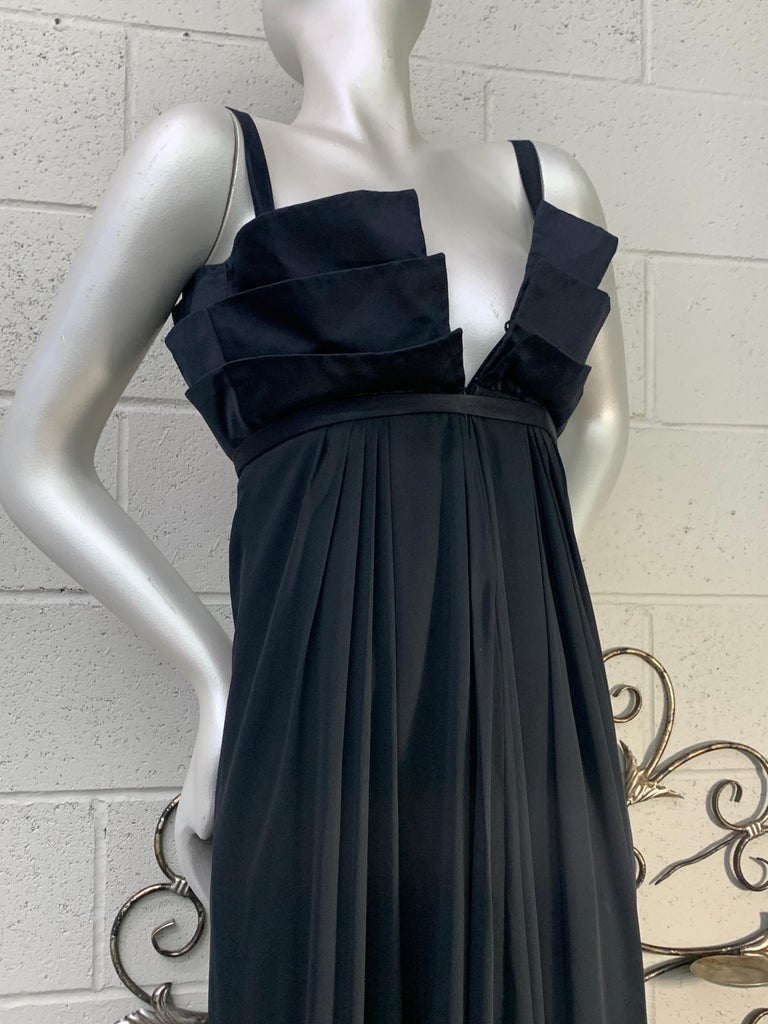 1970 Roberto Capucci Black Silk Empire Gown w Multi-Layered Structured ...