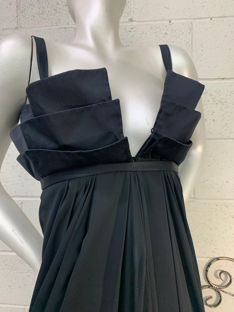 1970 Roberto Capucci Black Silk Empire Gown w Multi-Layered Structured ...