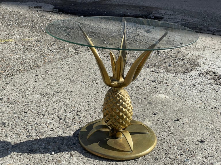 1970s French Pineapple Side Table in Brass, Hollywood Regency For Sale at 1stDibs