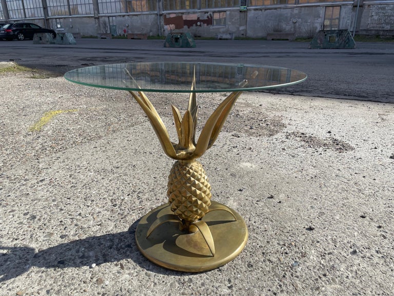 1970s French Pineapple Side Table in Brass, Hollywood Regency For Sale at 1stDibs