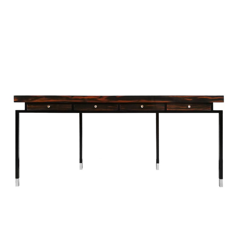 1970s Pair of Large Consoles, Macassar Ebony Veneer, Blackened Steel ...