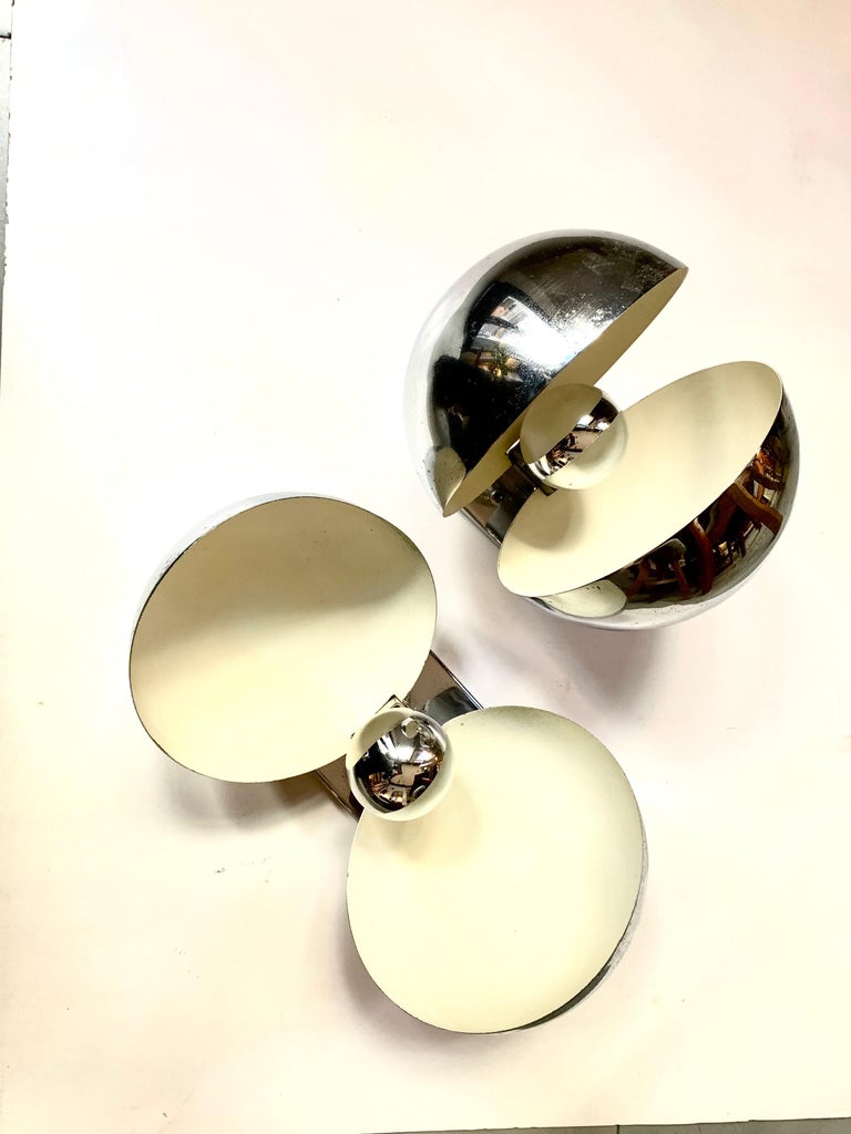 1970s Pair Space Age Ball Chrome and Lacquered Metal Wall Sconces For ...