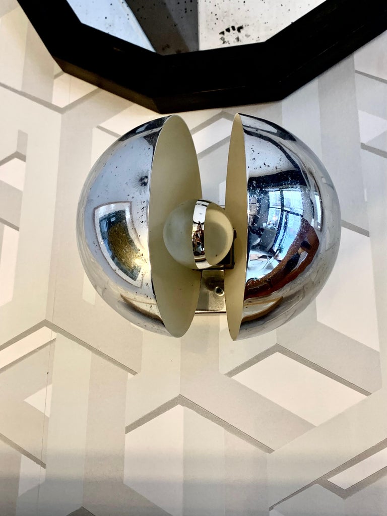 1970s Pair Space Age Ball Chrome and Lacquered Metal Wall Sconces For ...