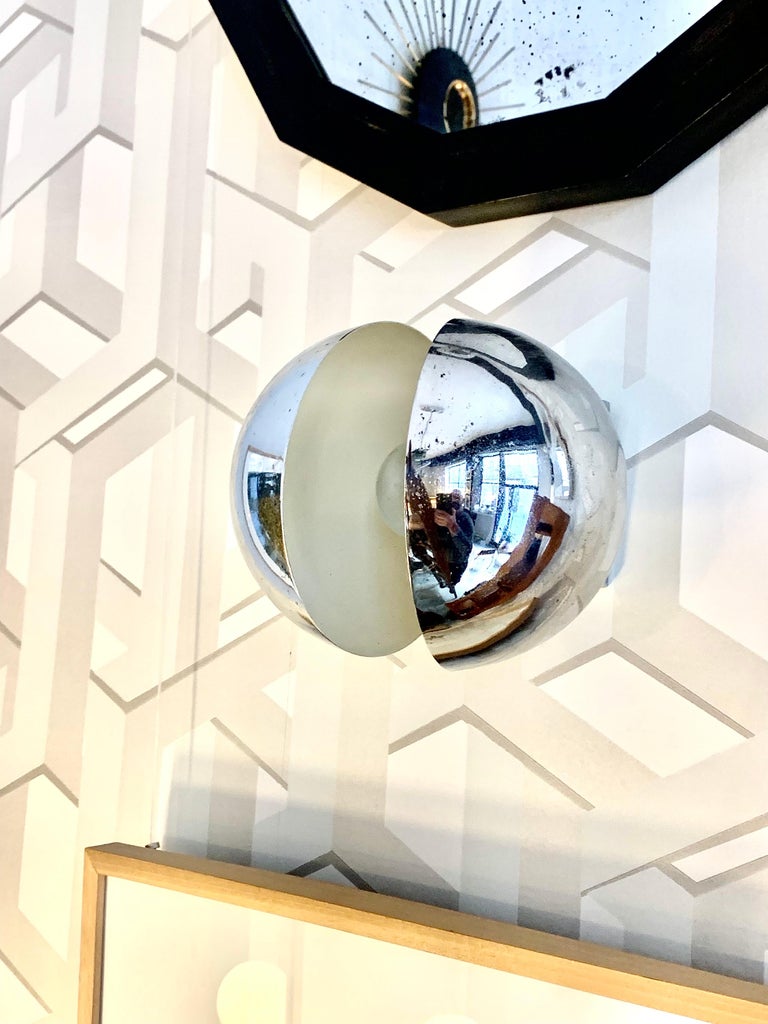 1970s Pair Space Age Ball Chrome and Lacquered Metal Wall Sconces For ...