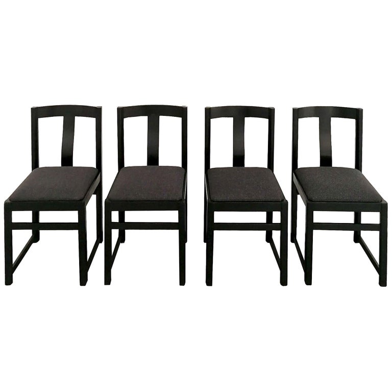 1970s Set of Four Chairs in the Style of Alfons Milà, Ash, Fabric ...