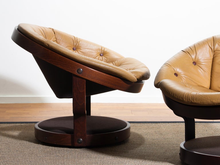 1970 Two Scandinavian Circle Shaped Swivel Chair by Oddmund Vad in ...