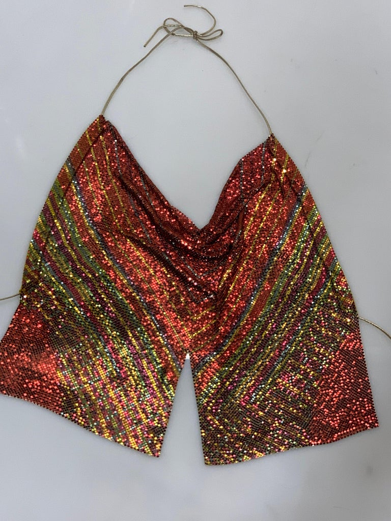 1970 Whiting and Davis Slinky Metal Mesh Disco Halter Top in Copper ...