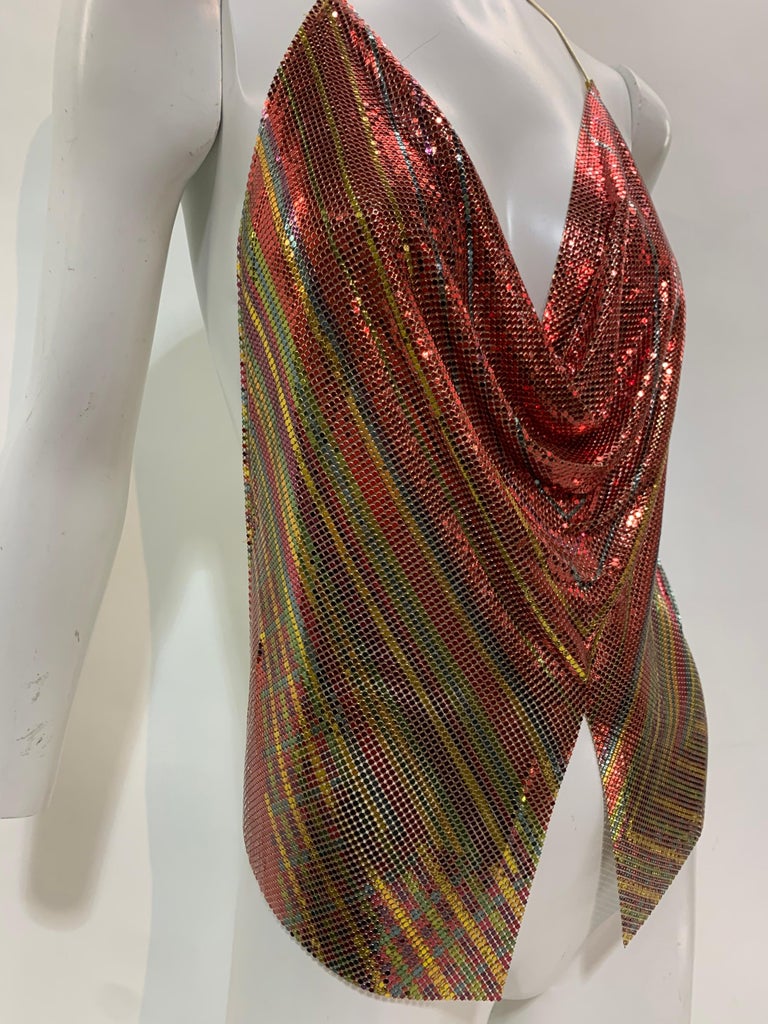 1970 Whiting and Davis Slinky Metal Mesh Disco Halter Top in Copper ...