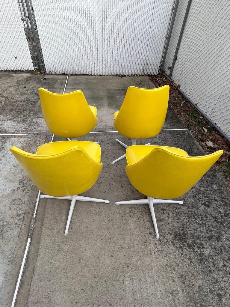 1970 Yellow Vinyl Dining Chairs, a Set of 4 For Sale at 1stDibs