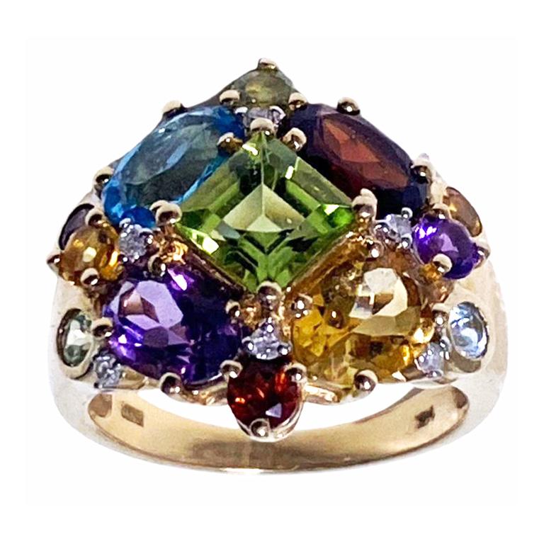 1970s 14k Gold Ring Multi Coloured Gemstone For Sale at 1stDibs
