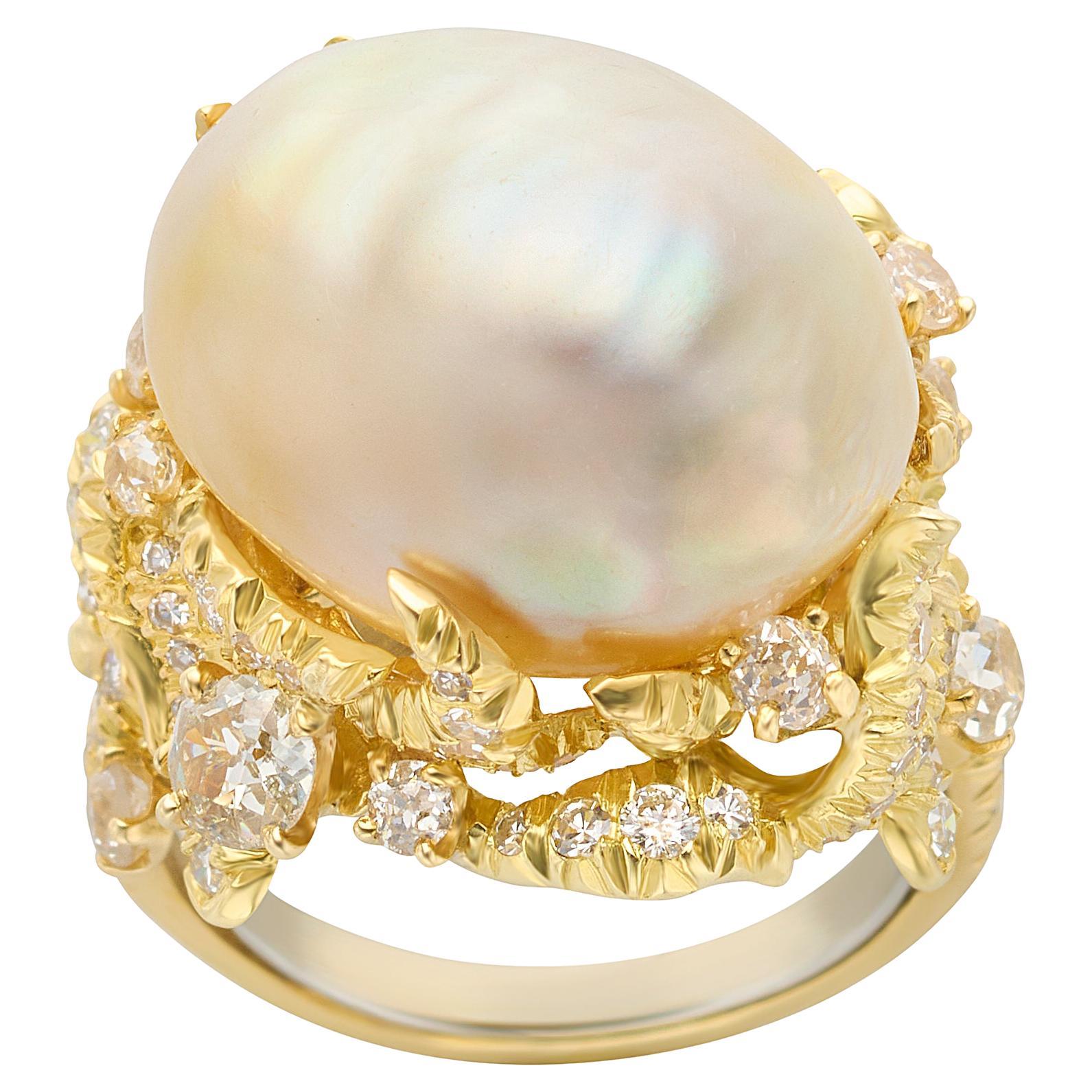 Julius Cohen Pearl and Diamond Flame Ring For Sale at 1stDibs | flame engagement ring