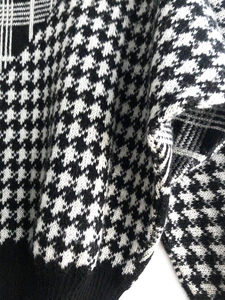 1970s/1980s Christian Dior Black and White Bat Wing Houndstooth Print ...
