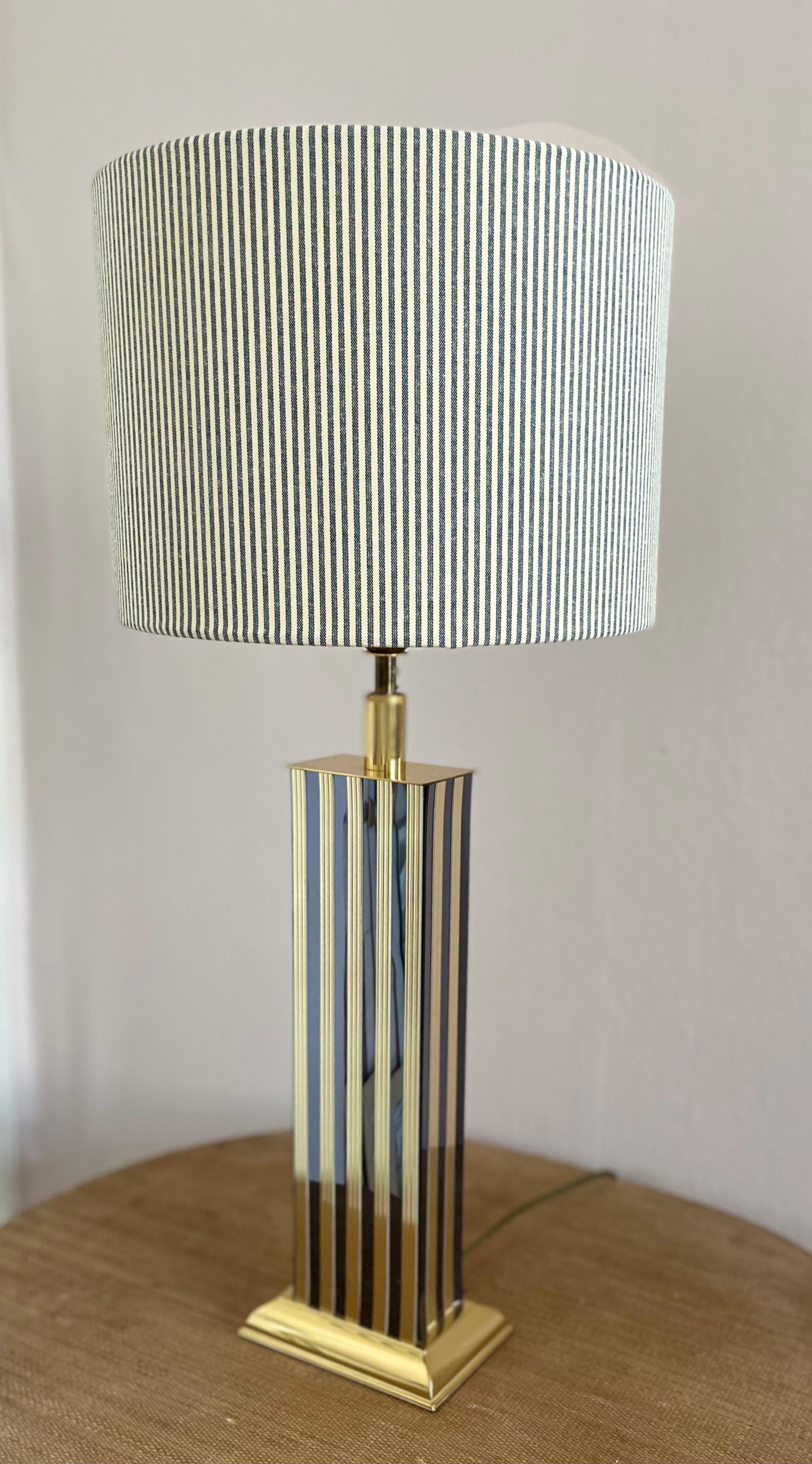 1970s/1980s tall striped art deco style table lamp by French Le Dauphin ...