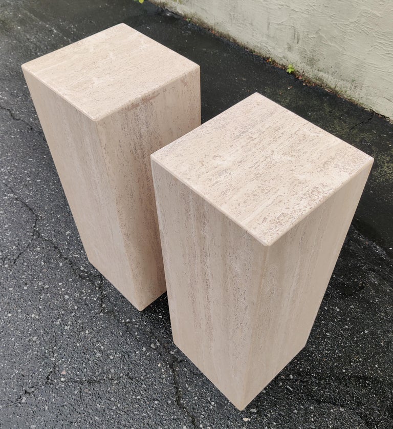 1970s, 80s, Italian Travertine Marble Pair Pedestals End Tables Post ...
