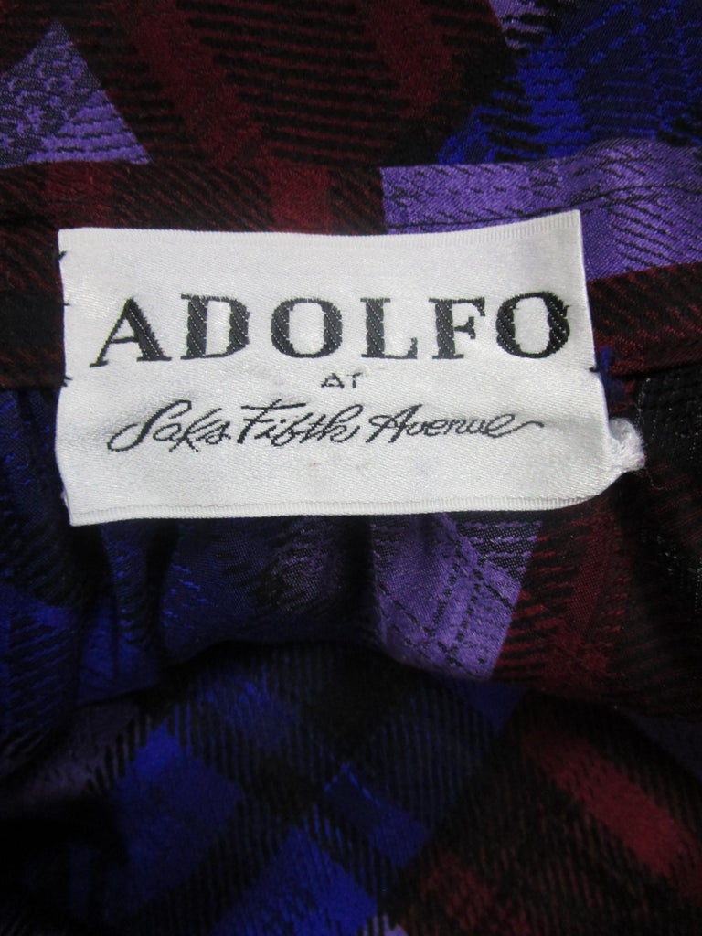 1970s Adolfo Black and Purple Knit and Silk Ensemble For Sale at 1stDibs