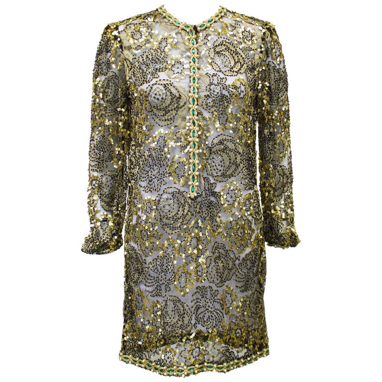 1970s Adolfo Gold Lace Beaded Evening Tunic For Sale at 1stDibs ...